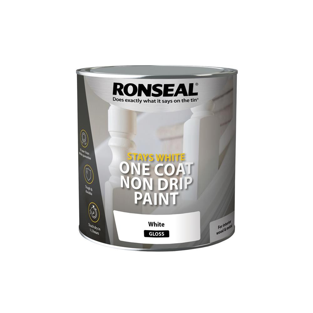 Ronseal Stays White One Coat White Gloss Paint 2.5L