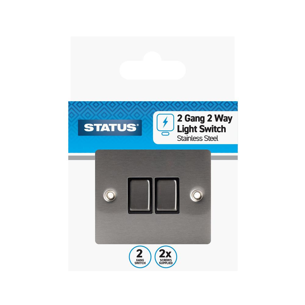 2 Gang 2 Way Screw Through Light Switch Stainless Steel